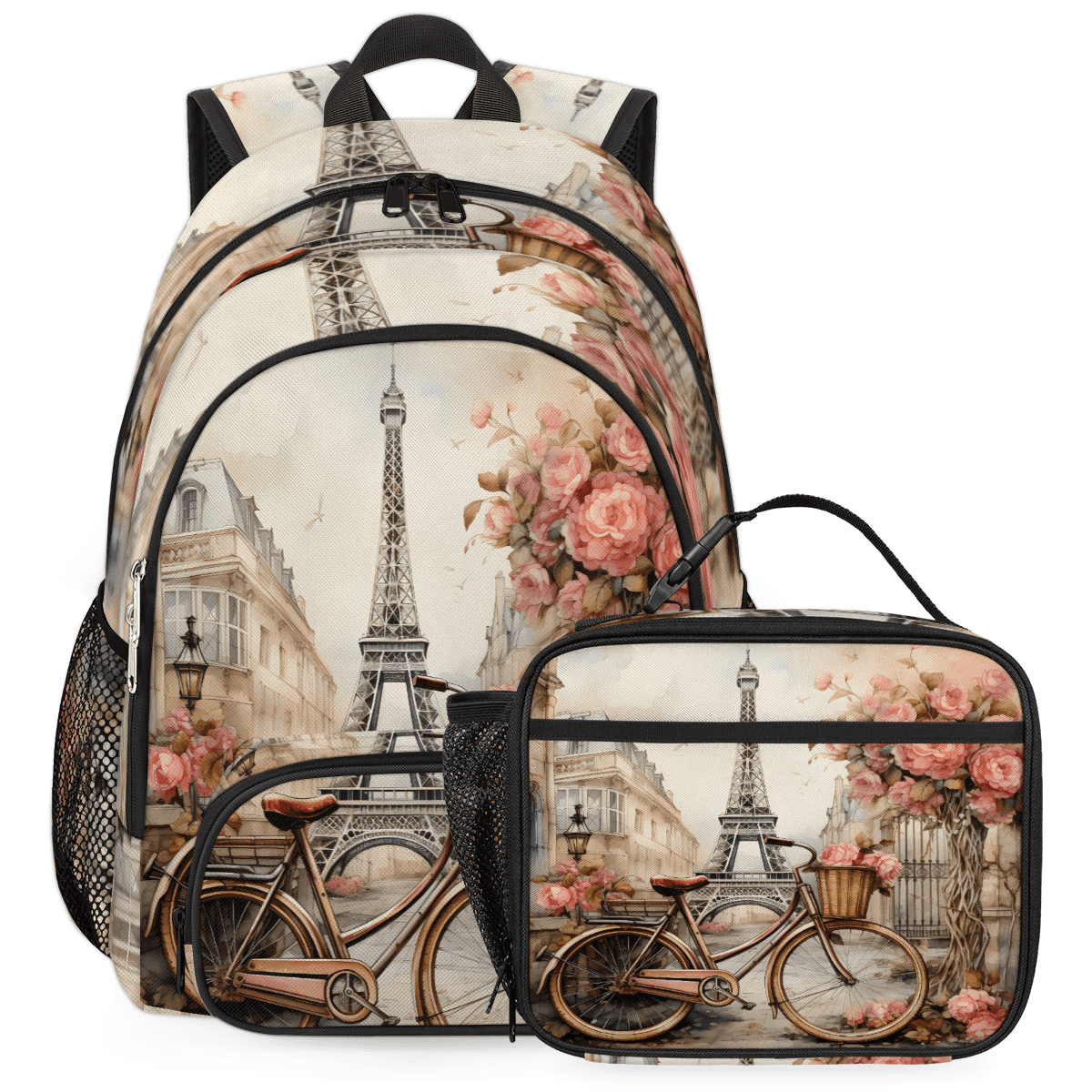 Herdesigns Eiffel Tower Vintage Backpack with Lunch Box City Bicycle ...