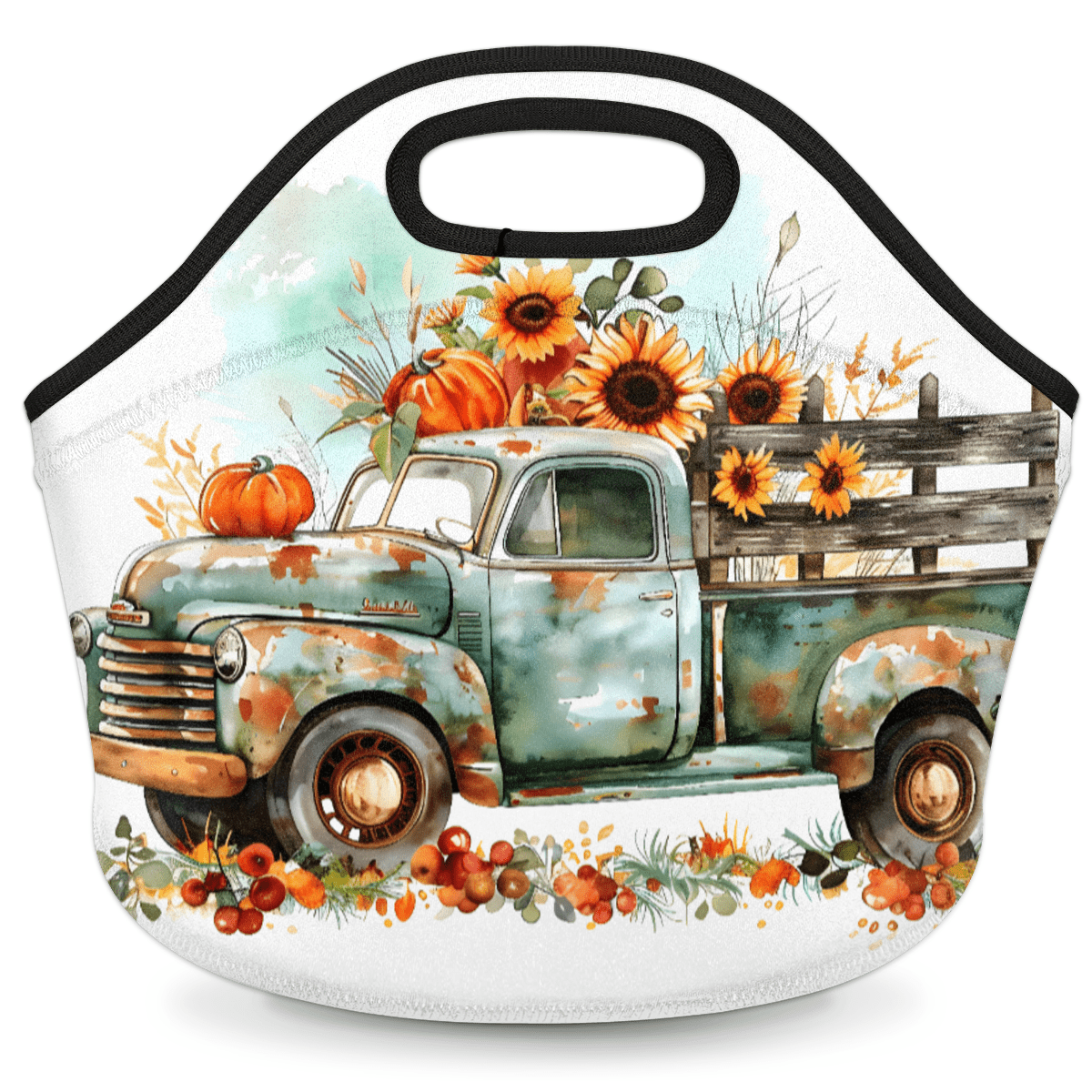 Herdesigns Fall Pumpkin Truck Insulated Neoprene Lunch Bag for Women ...