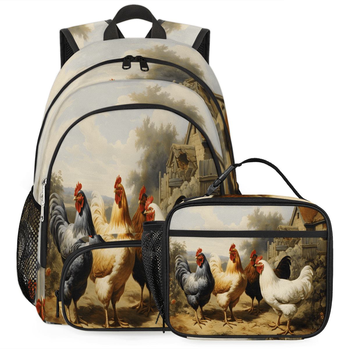 Herdesigns Farmhouse Backpack with Lunch Box Chicken Lightweight Large ...