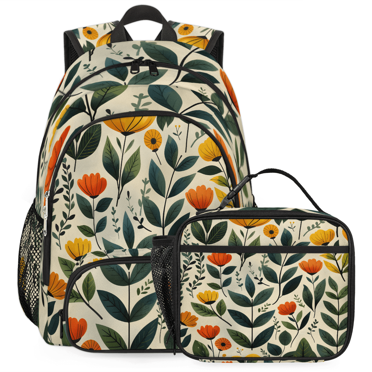 Herdesigns Floral Backpack with Lunch Box Wildflowers Lightweight Large ...