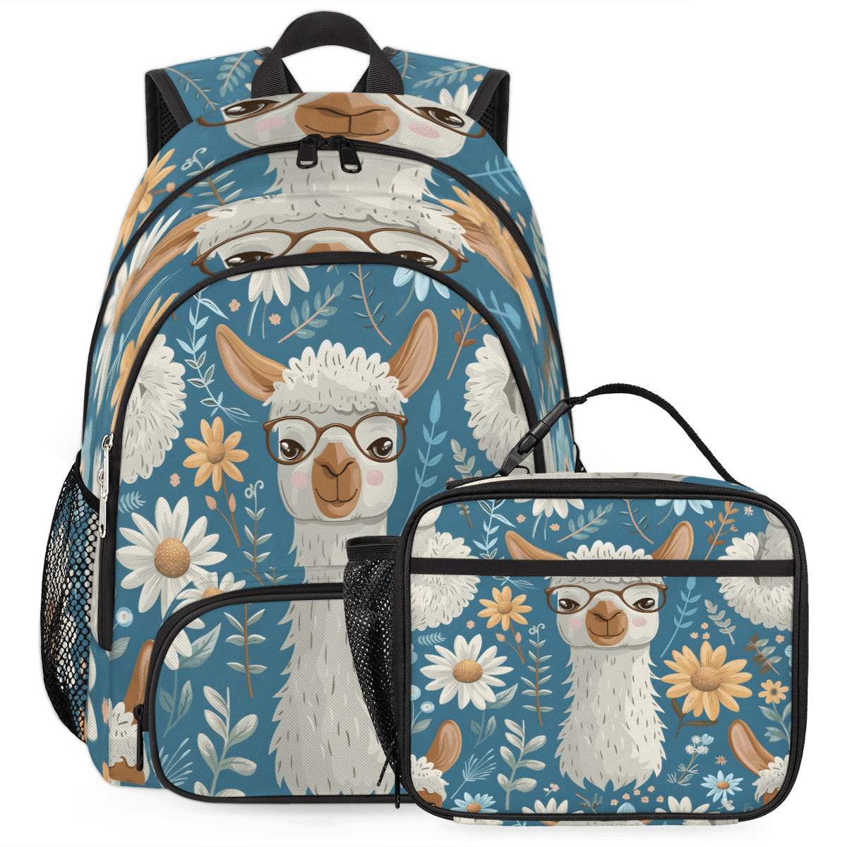 Herdesigns Floral Llama Backpack with Lunch Box Cute Lightweight Large ...