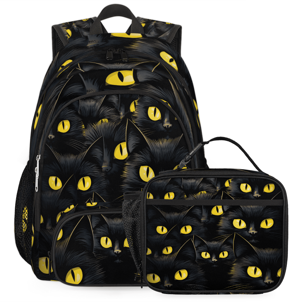 Herdesigns Funny Backpack with Lunch Box Black Cat Lightweight Large ...