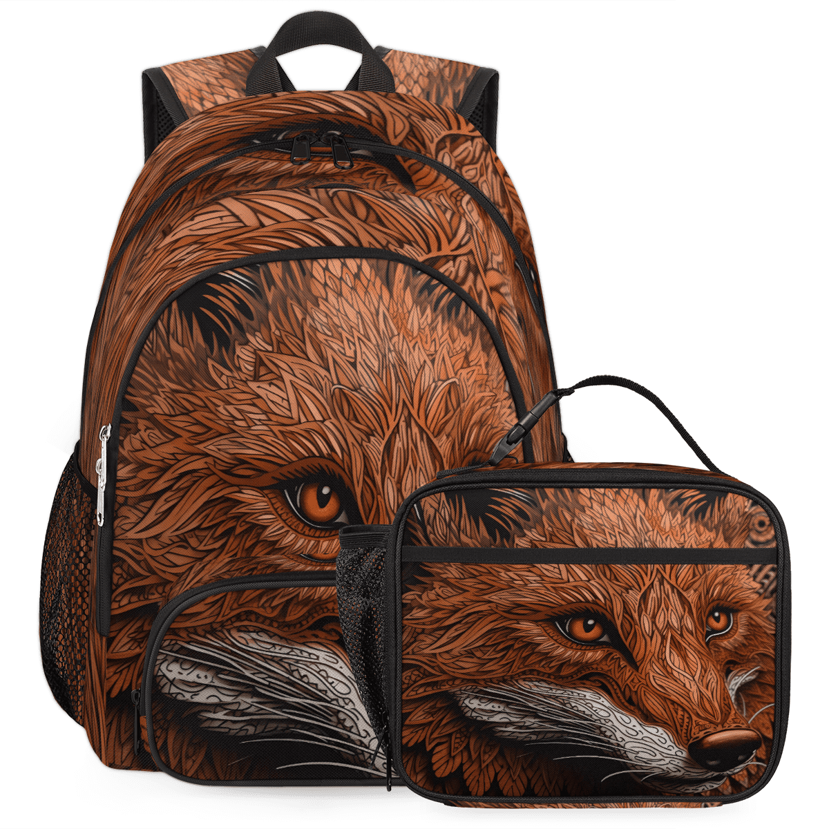 Herdesigns Funny Fox Backpack with Lunch Box Animal Theme Lightweight ...