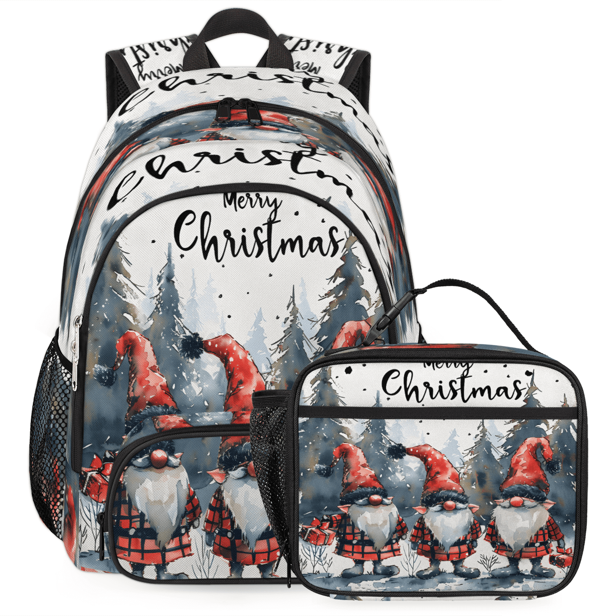 Herdesigns Gnomes Merry Christmas Large Backpack Set with Lunch Box ...