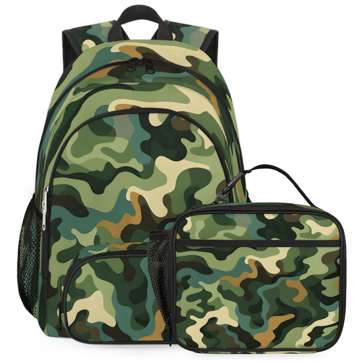 Herdesigns Green Camouflage Backpack with Lunch Box Camo Lightweight ...