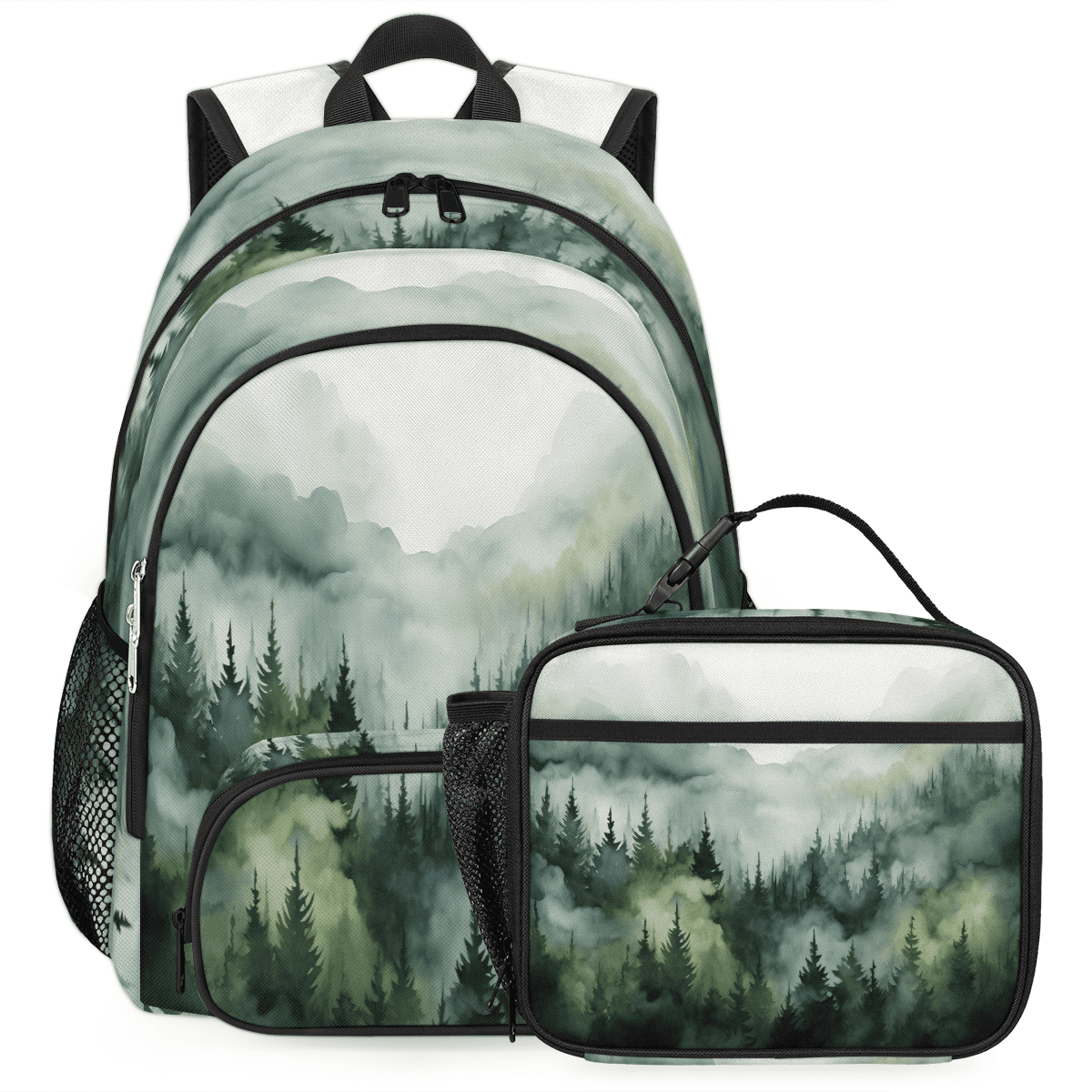 Herdesigns Green Misty Forest Backpack with Lunch Box Mountain Pine ...