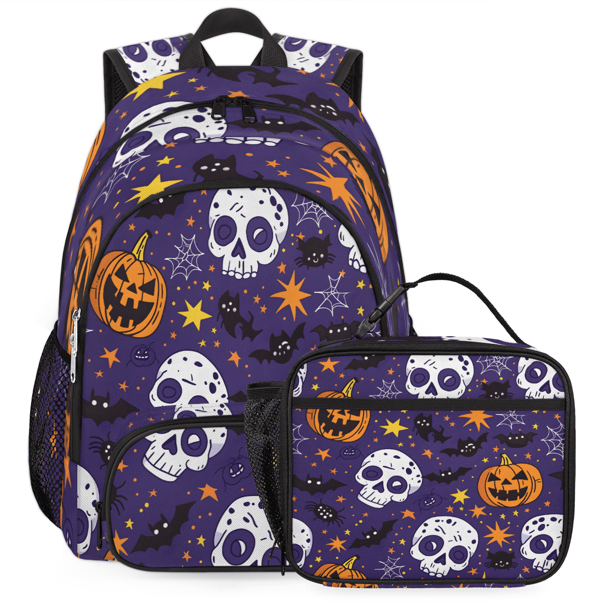 Herdesigns Halloween Skull Backpack with Lunch Box Pumpkin Bat ...
