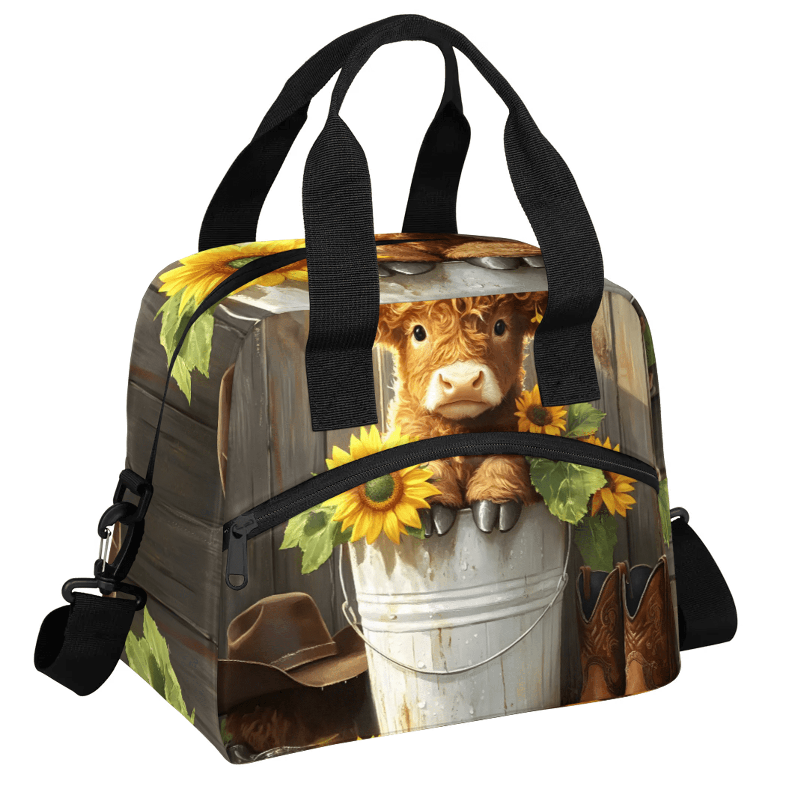 Herdesigns Highland Cow Lunch Bag for Men Women Adults Floral Sunflower ...