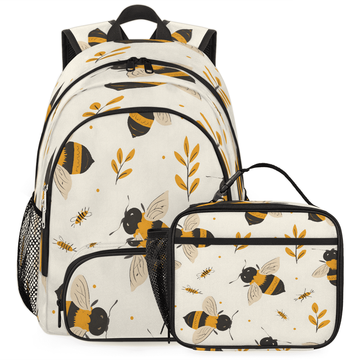 Herdesigns Honey Bee Large Backpack Set with Lunch Box Lightweight ...