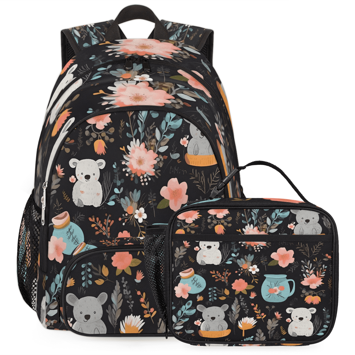 Herdesigns Koala Backpack with Lunch Box Flower Koala Lightweight Large ...