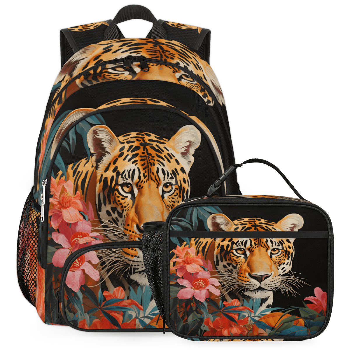 Herdesigns Leopard Backpack with Lunch Box Wild Animal Lightweight ...
