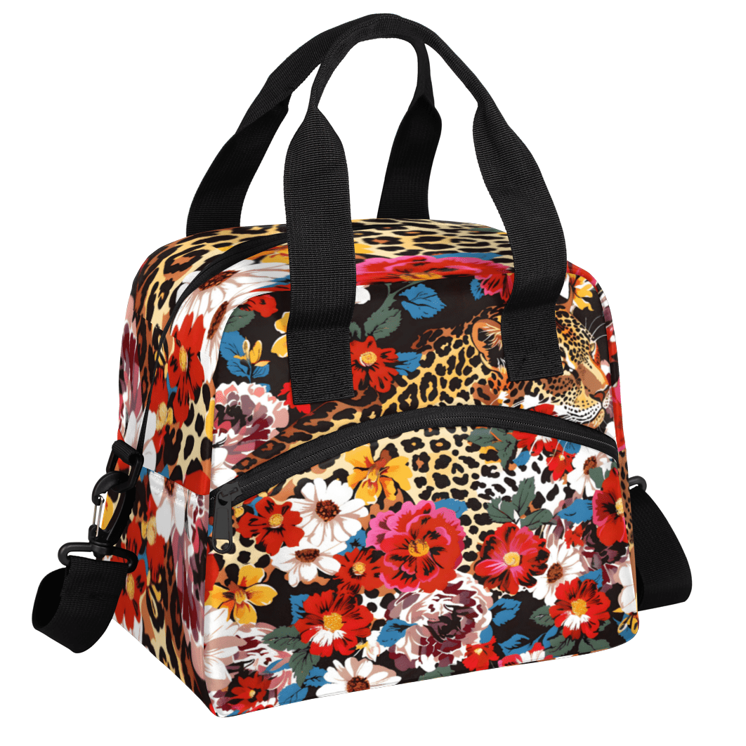 Herdesigns Leopard Print Flower Cheetah Insulated Lunch Bag for Women ...