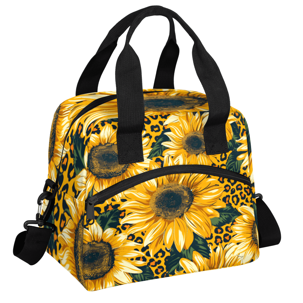 Herdesigns Leopard Print Sunflower Insulated Lunch Bag for Women Men ...