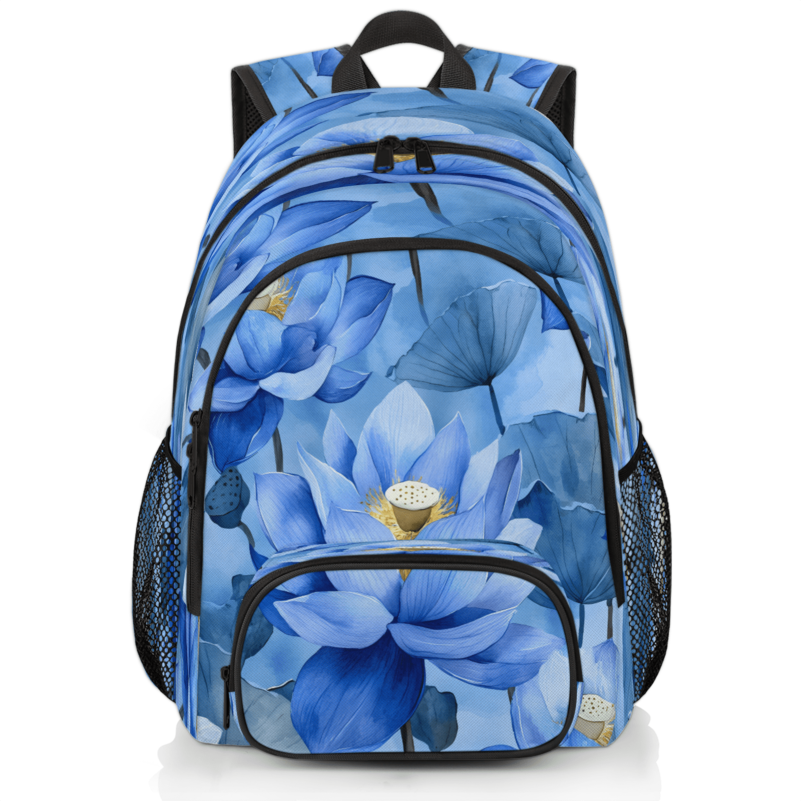 Herdesigns Lotus Laptop Backpack for Women Men, 18.3 Inch Work Computer Backpacks Blue Floral ...
