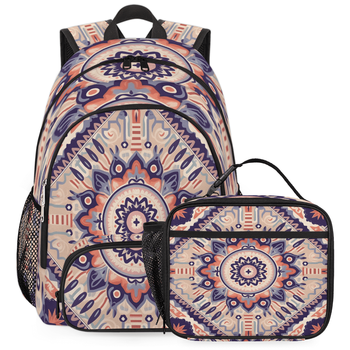 Herdesigns Mandala Floral Backpack with Lunch Box Boho Lightweight ...