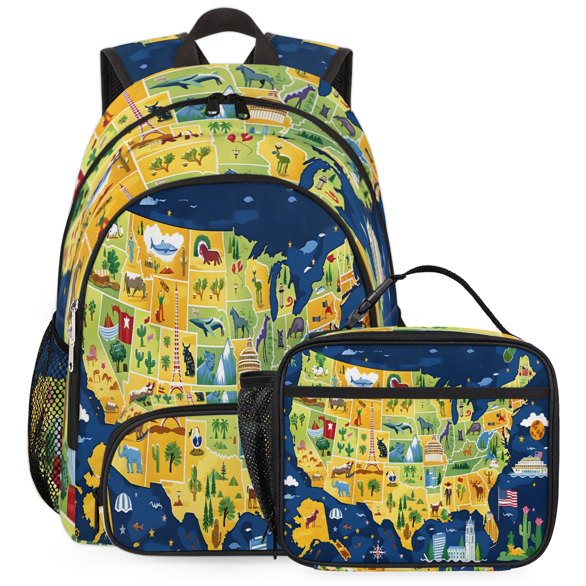 Herdesigns Map of The United States Backpack with Lunch Box Animals ...
