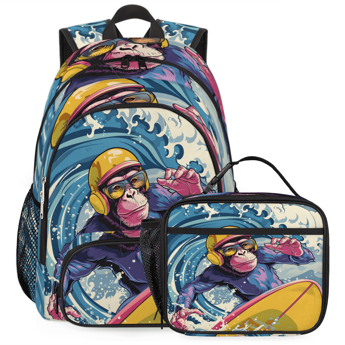 Herdesigns Monkey Backpack with Lunch Box Funny Lightweight Large ...