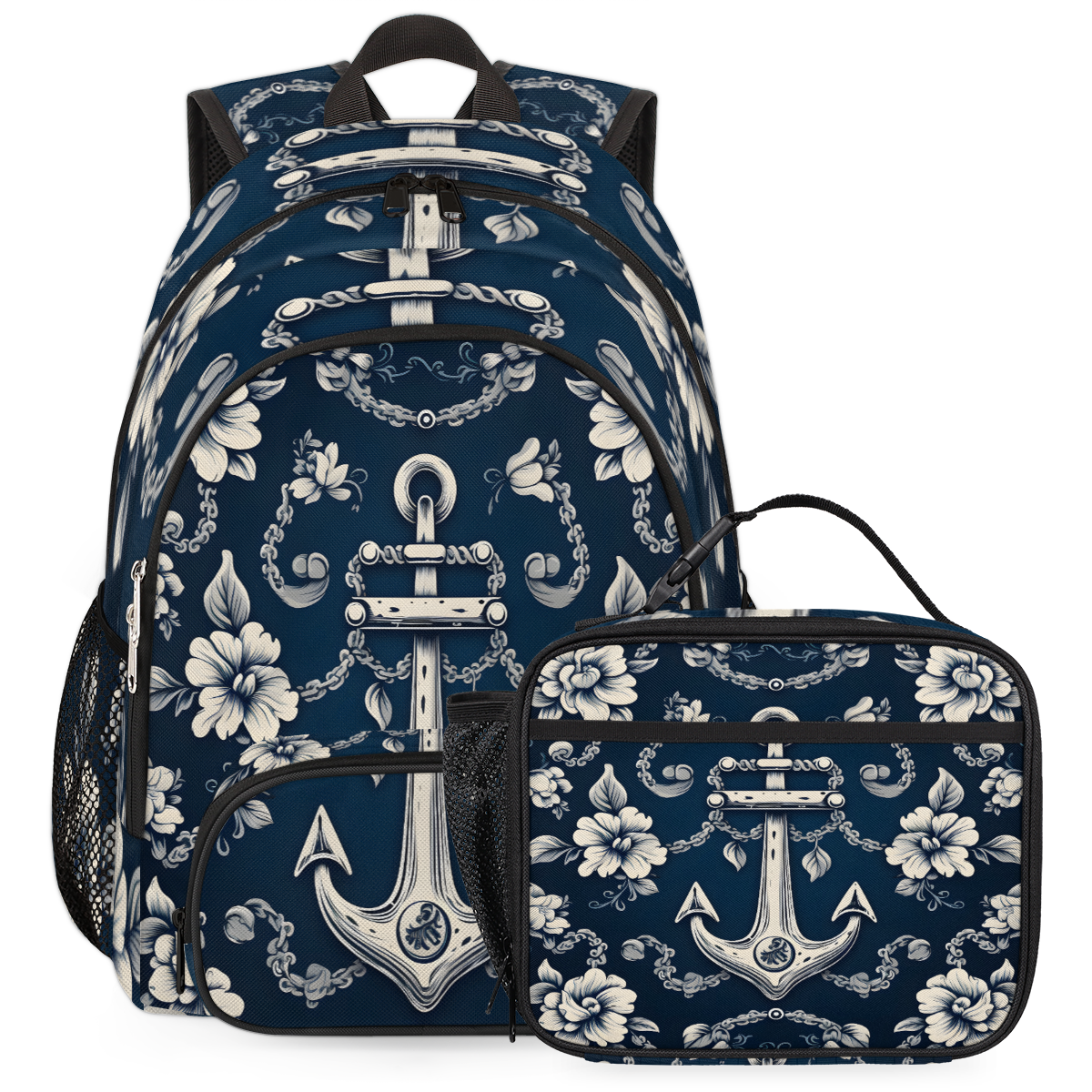 Herdesigns Navy Blue Anchor Backpack with Lunch Box Vintage Nautical ...