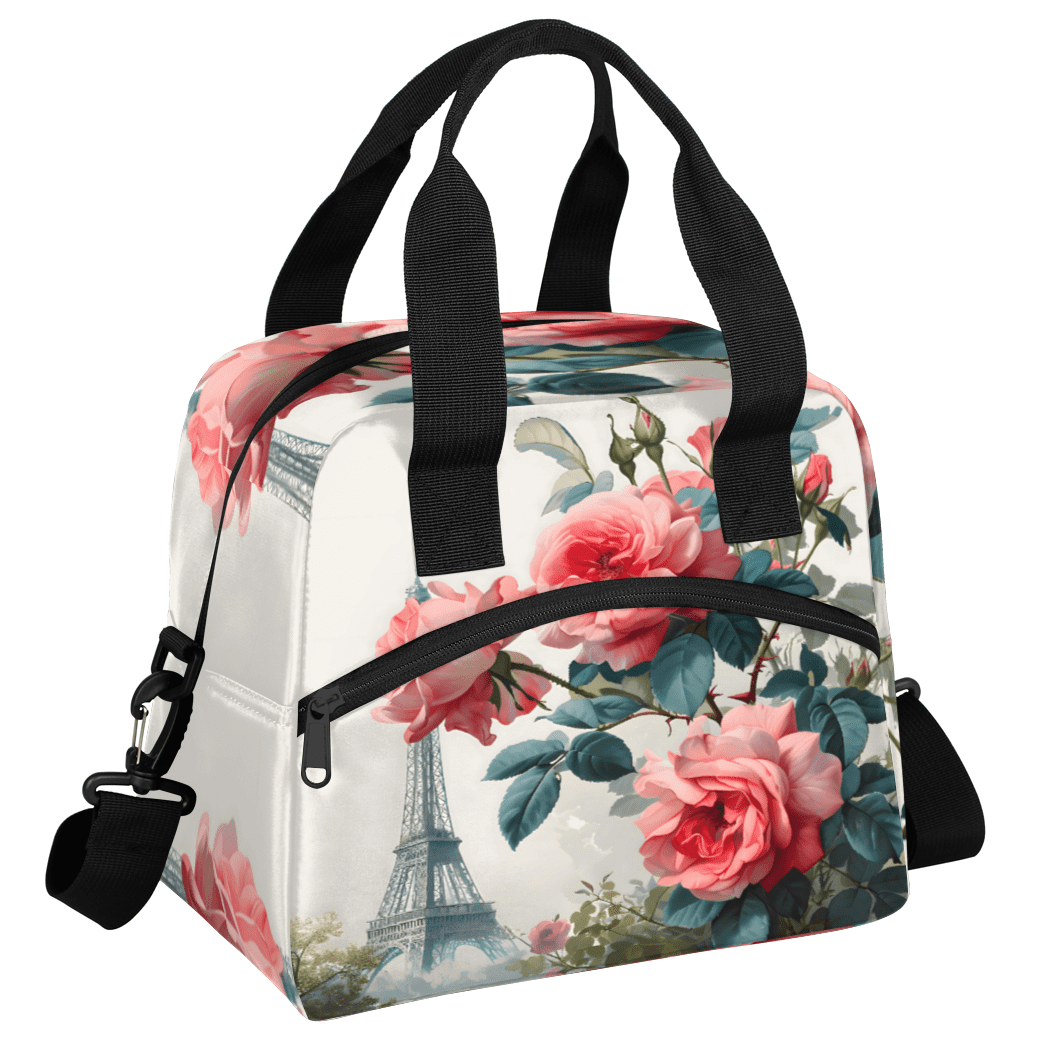 Herdesigns Paris Eiffel Tower Rose Flowers Insulated Lunch Bag for ...