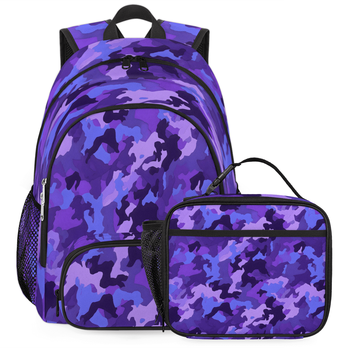 Herdesigns Purple Camo Large Backpack Set with Lunch Box Lightweight ...