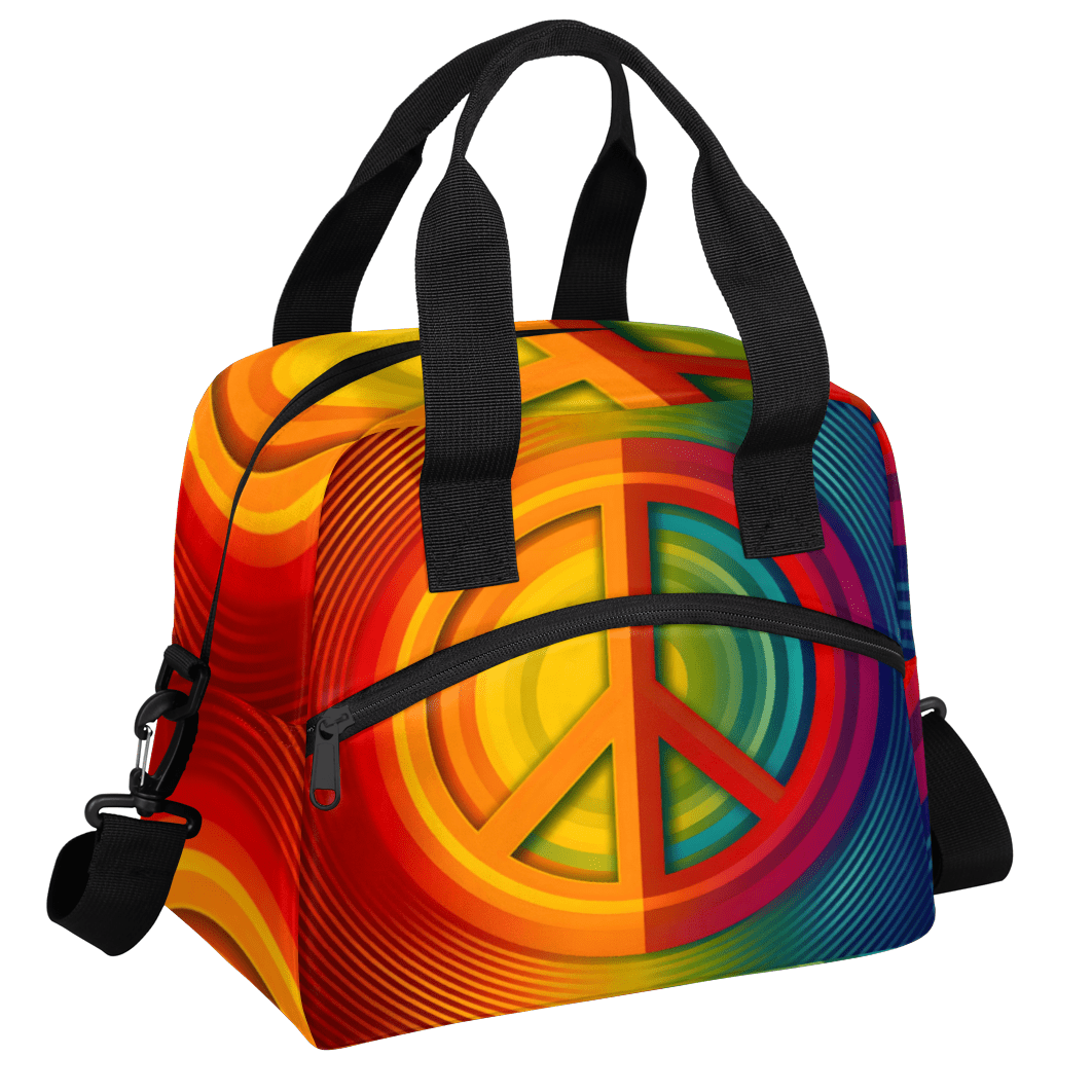 Herdesigns Rainbow Hippie Peace Symbol Insulated Lunch Bag for Women ...