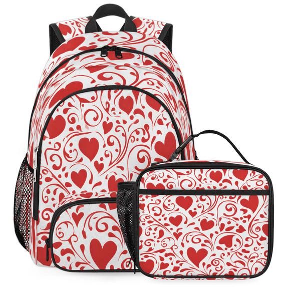 Herdesigns Red Love Backpack with Lunch Box Valentine's Day Lightweight ...