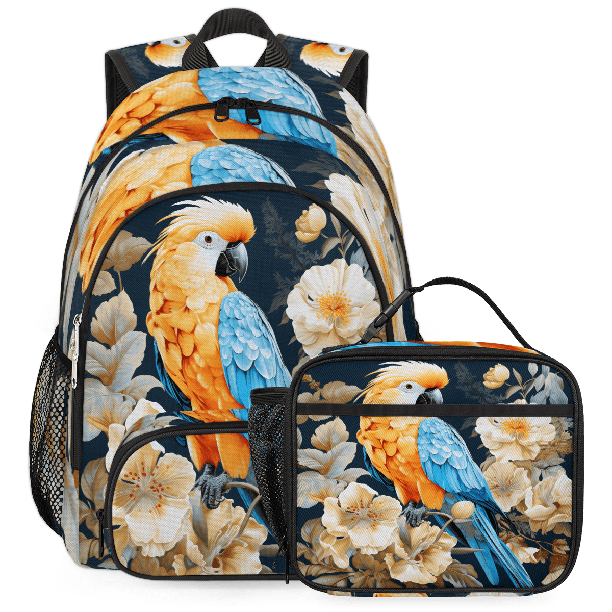 Herdesigns Rustic Floral Bird Backpack with Lunch Box Flower Parrot ...