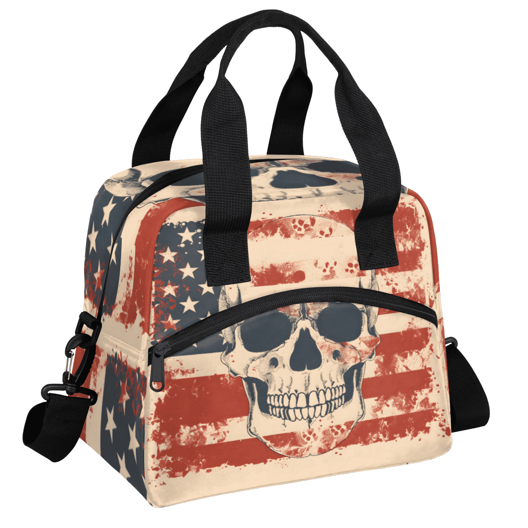 Herdesigns Skeleton Skull American Flag Insulated Lunch Bag for Women ...