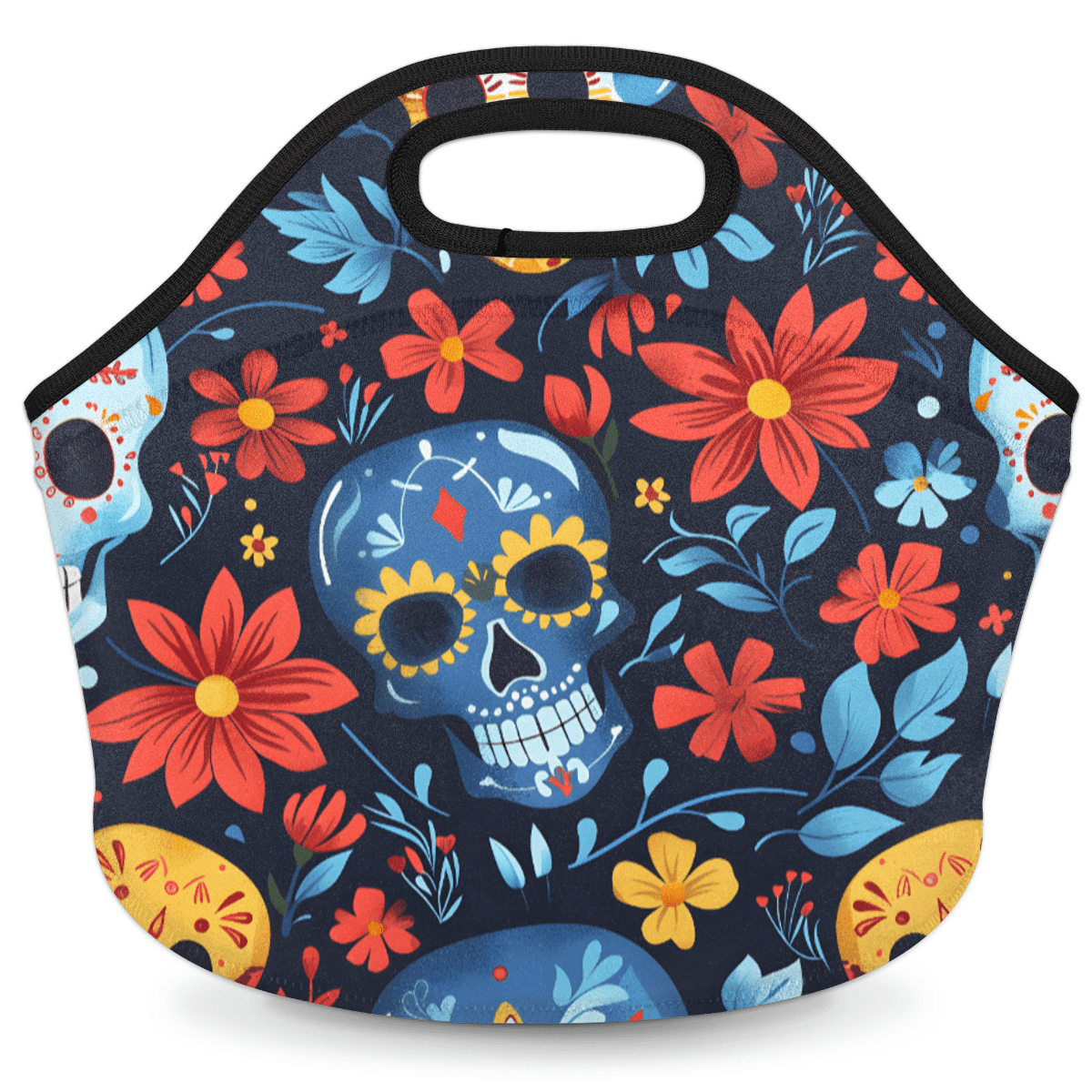 Herdesigns Skull Gothic Skeleton Neoprene Lunch Bag, Floral Insulated ...