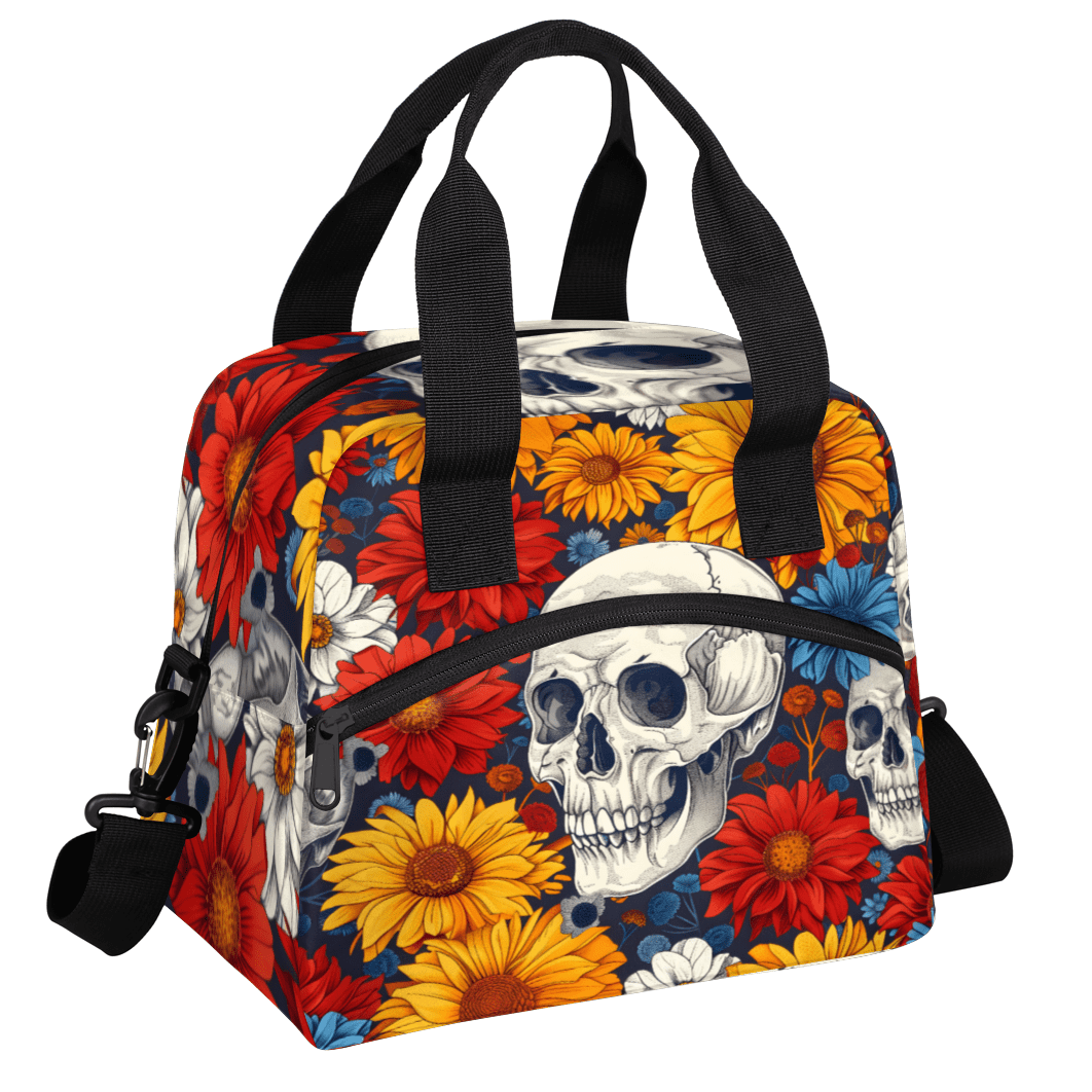 Herdesigns Skull Halloween Flower Insulated Lunch Bag for Women Men ...