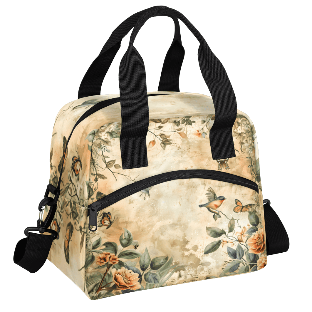 Herdesigns Vintage Birds Flower Insulated Lunch Bag for Women Men ...