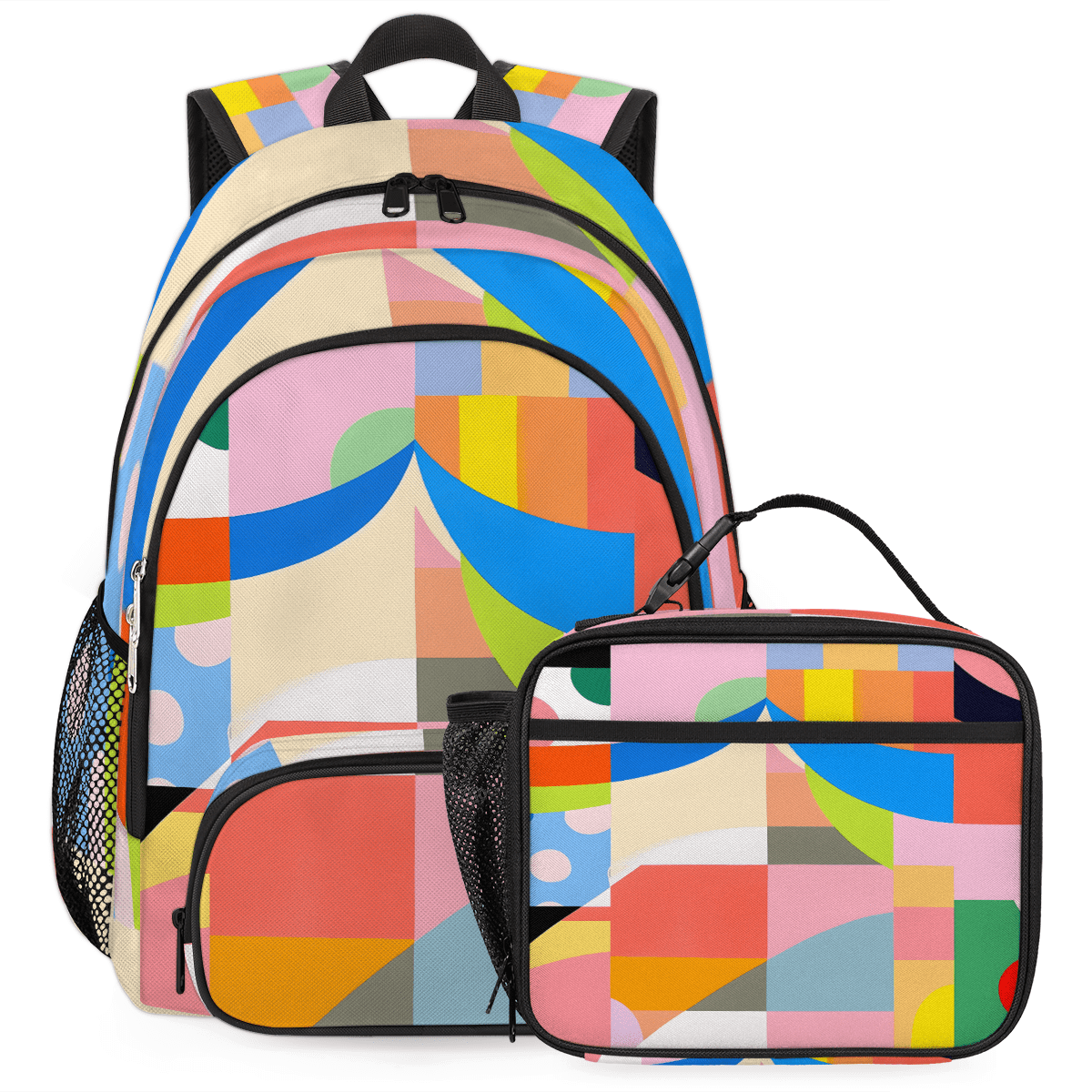 Herdesigns Vintage Rainbow Backpack with Lunch Box Retro Style Shapes ...