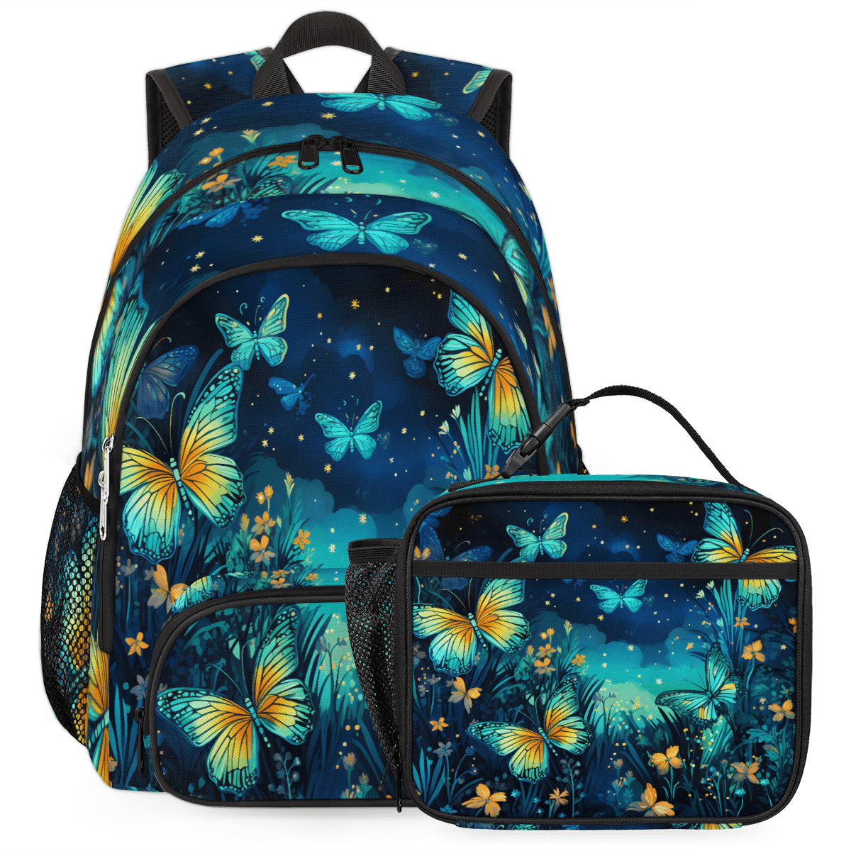 Herdesigns Watercolor Flower Butterfly Backpack with Lunch Box Flower ...