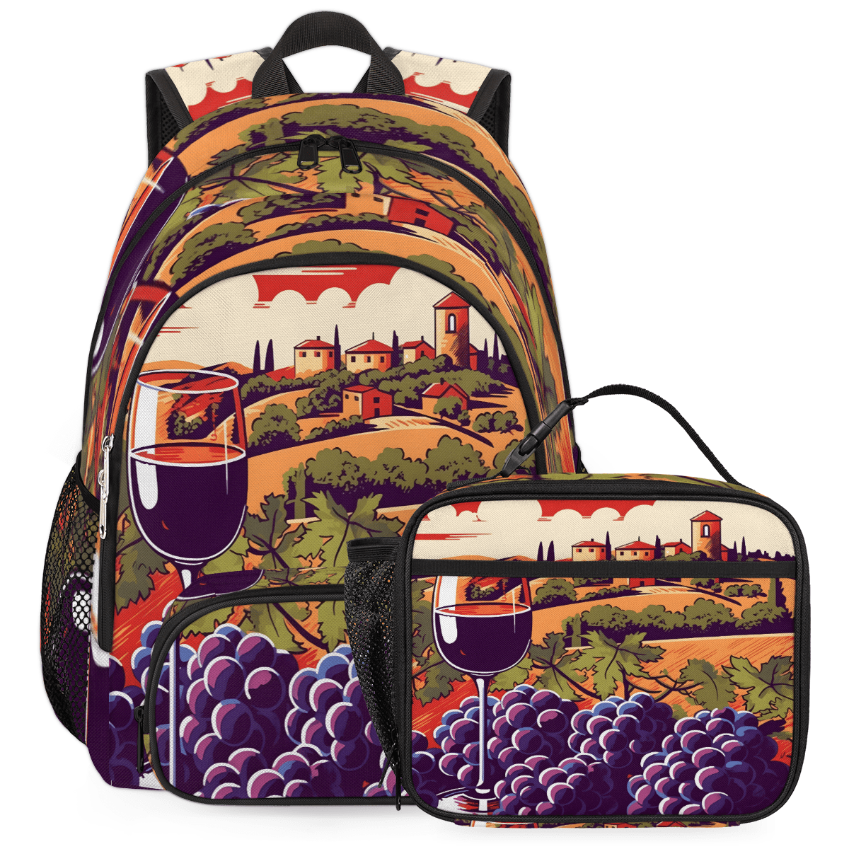 Herdesigns Wine Backpack with Lunch Box Grape Wine Lightweight Large ...