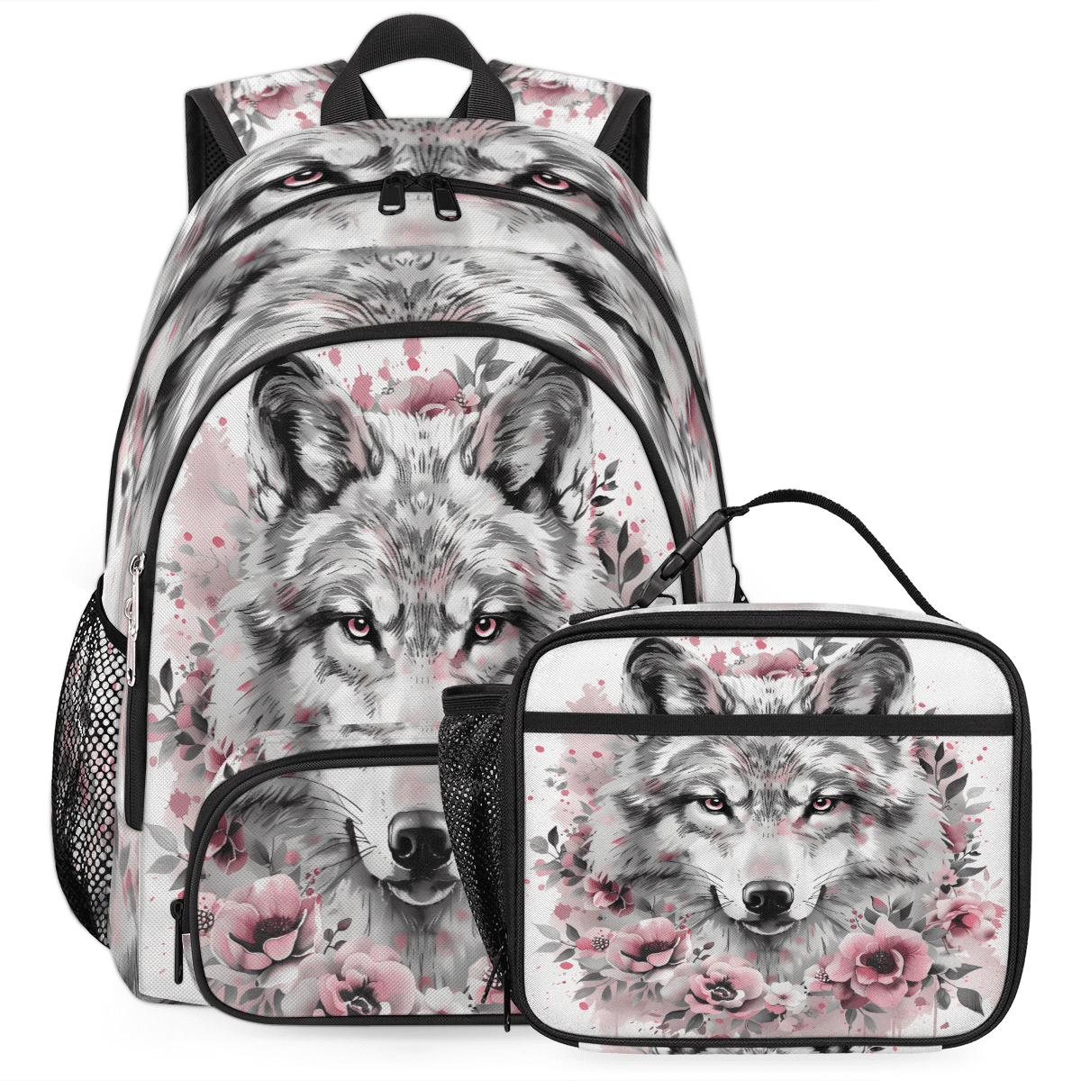 Herdesigns Wolf Backpack with Lunch Box Wolves Lightweight Large Travel ...