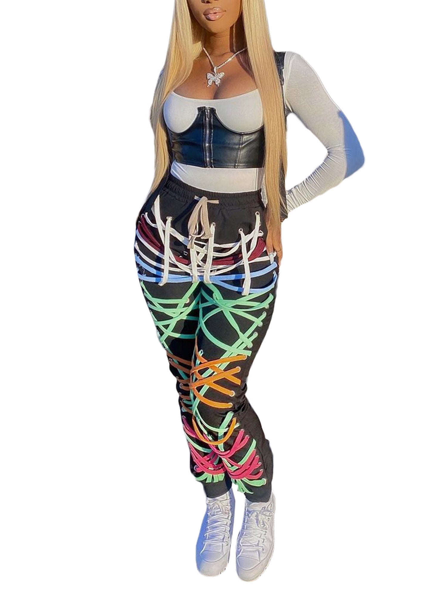 Herdignity Women Spring Jeans Lacing Straps Drawstring Middle Waist ...