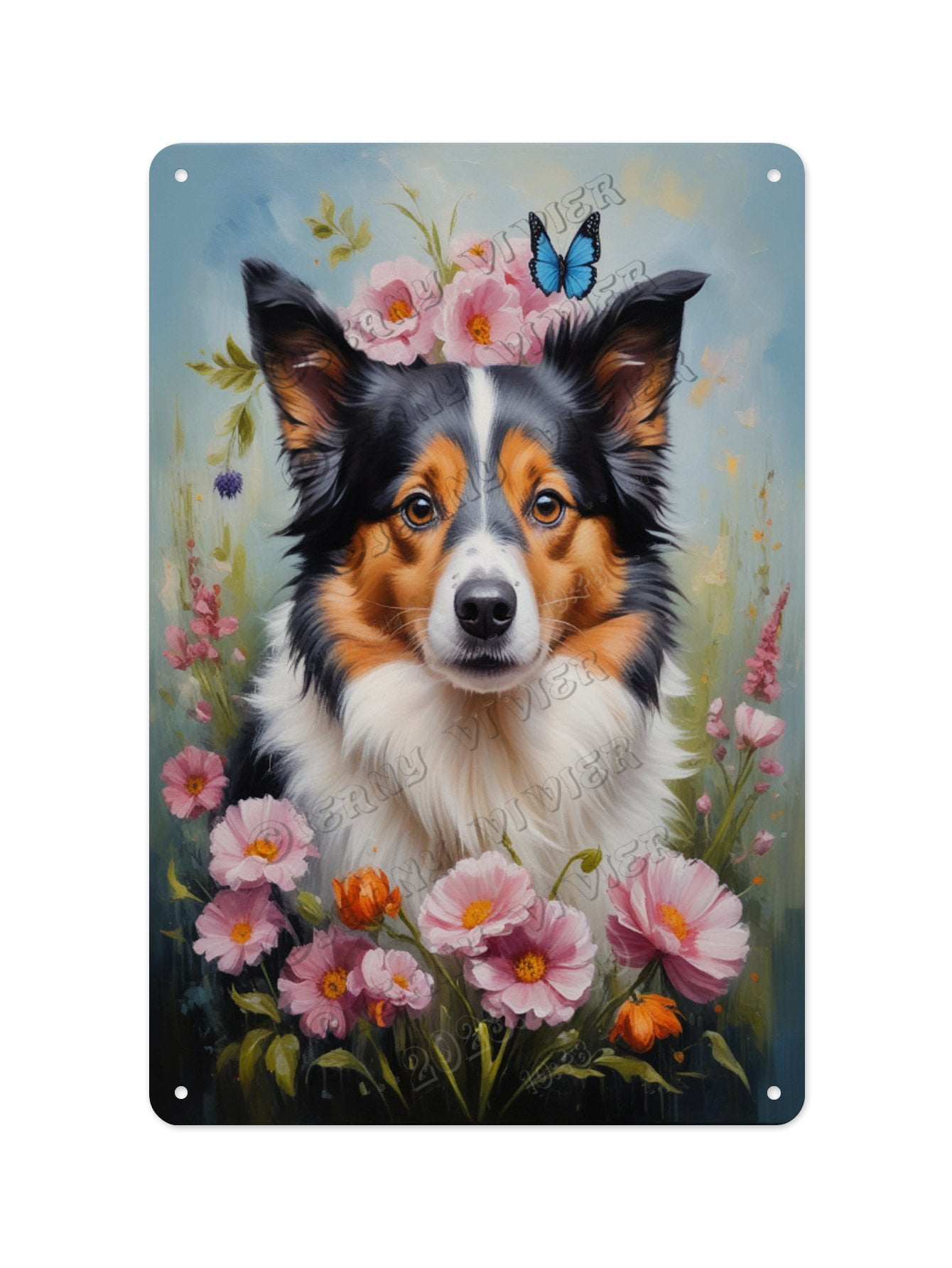 Herding Dog Floral Art Aluminum Sign 8x12 Inches - Metal Rustic ...
