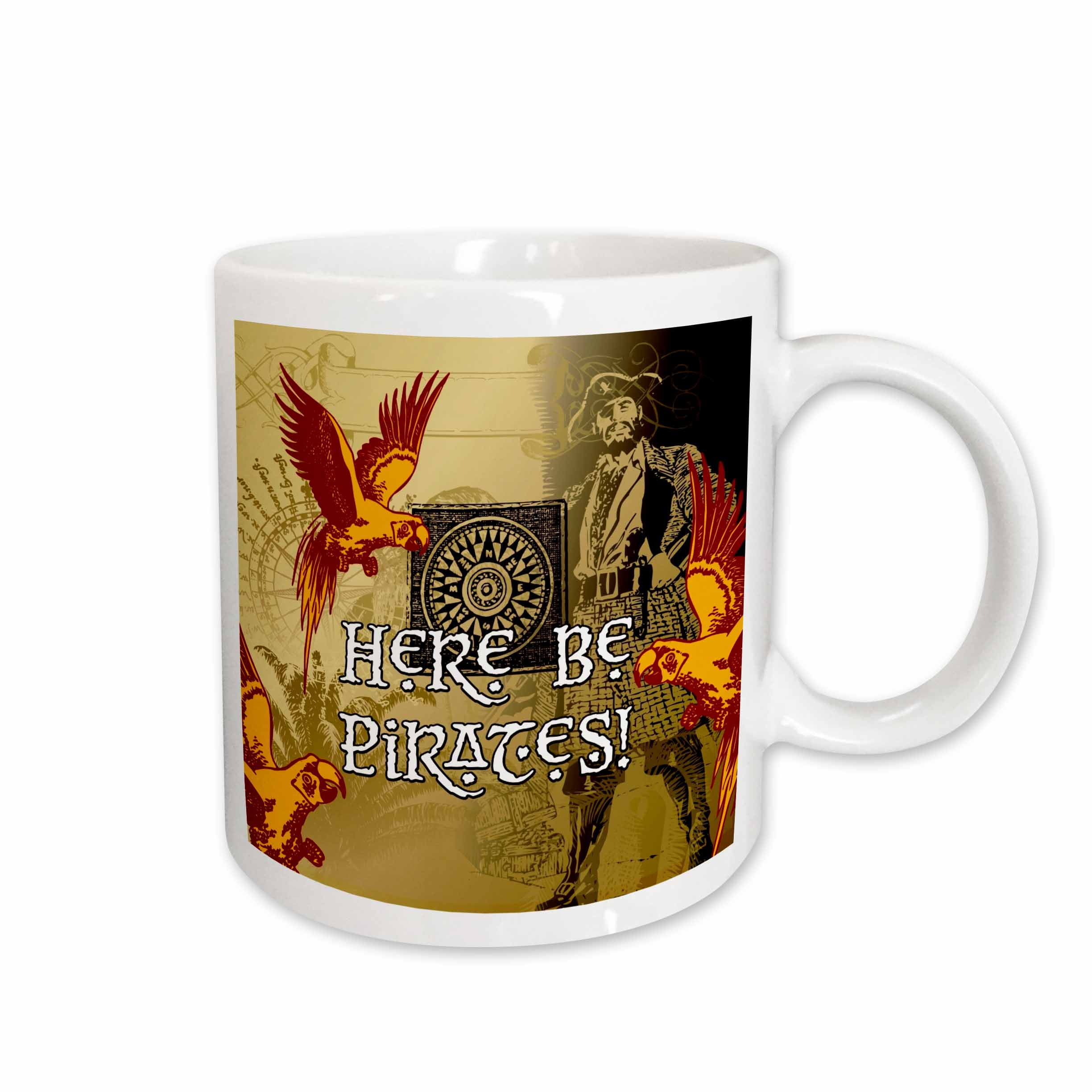 3drose, Here Be Pirates- Image of Pirate, Palm Trees, Compass and ...