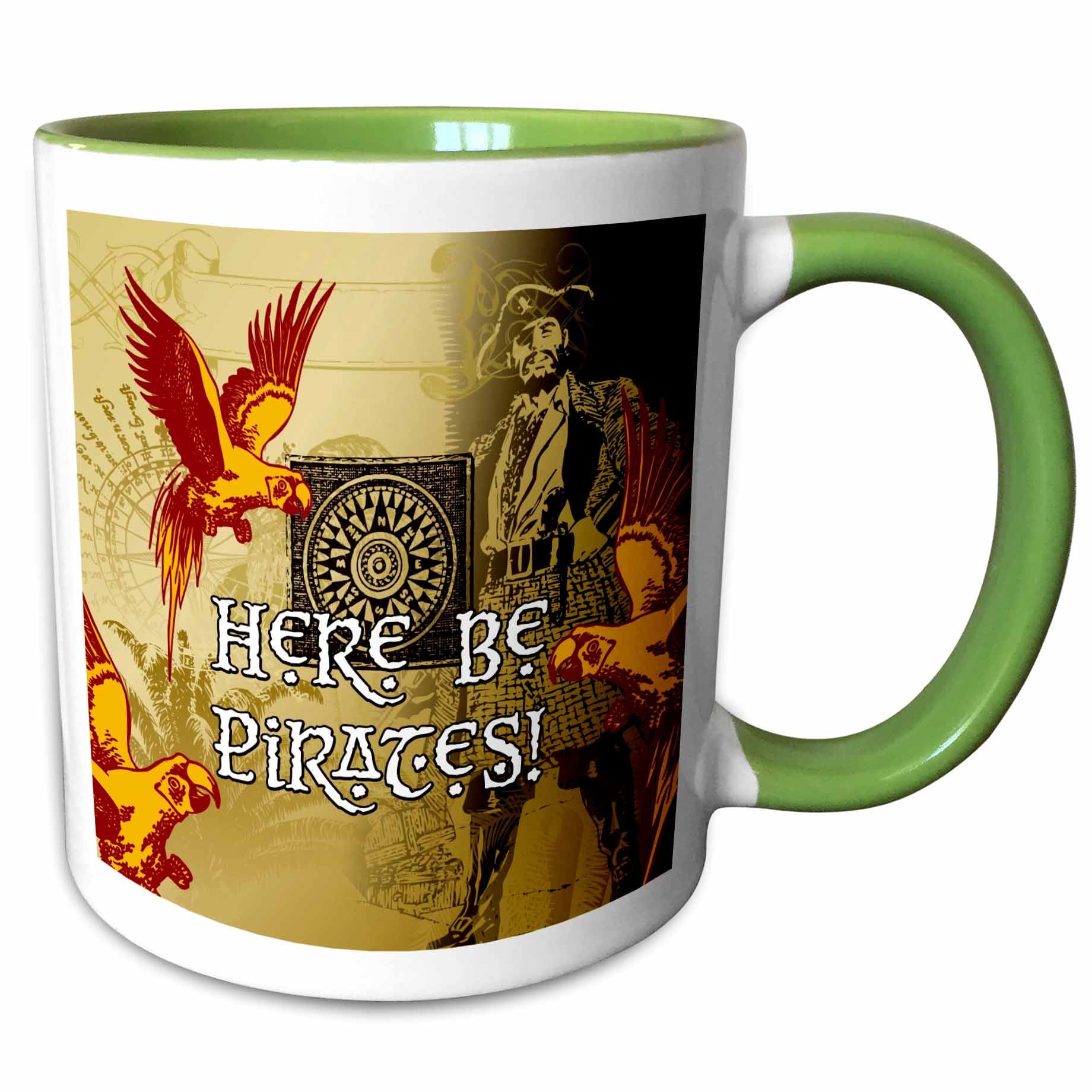 3drose, Here Be Pirates- Image of Pirate, Palm Trees, Compass and ...