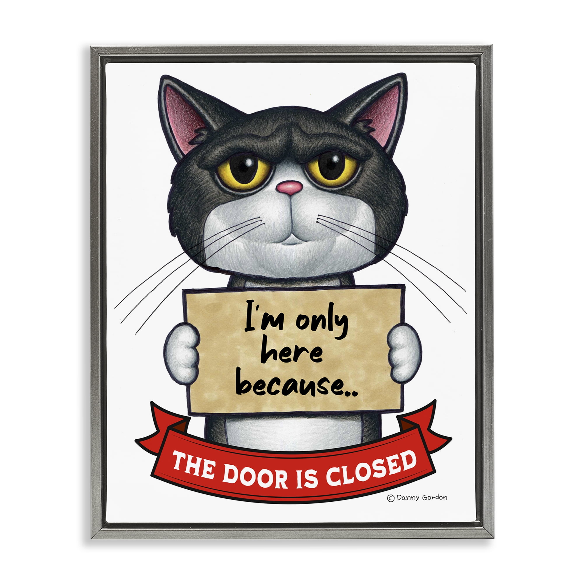 Here Because Door Is Closed Gray Framed Floater Canvas Wall Art, design ...