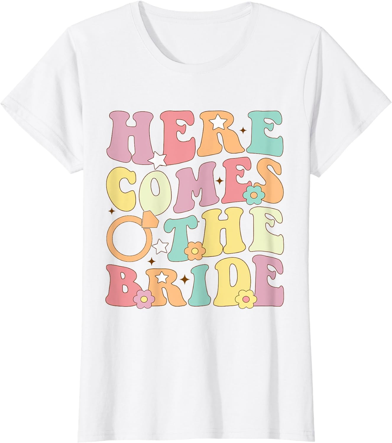 Here Come The Bride Party Retro Groovy Bachelorette Matching T-Shirt ...
