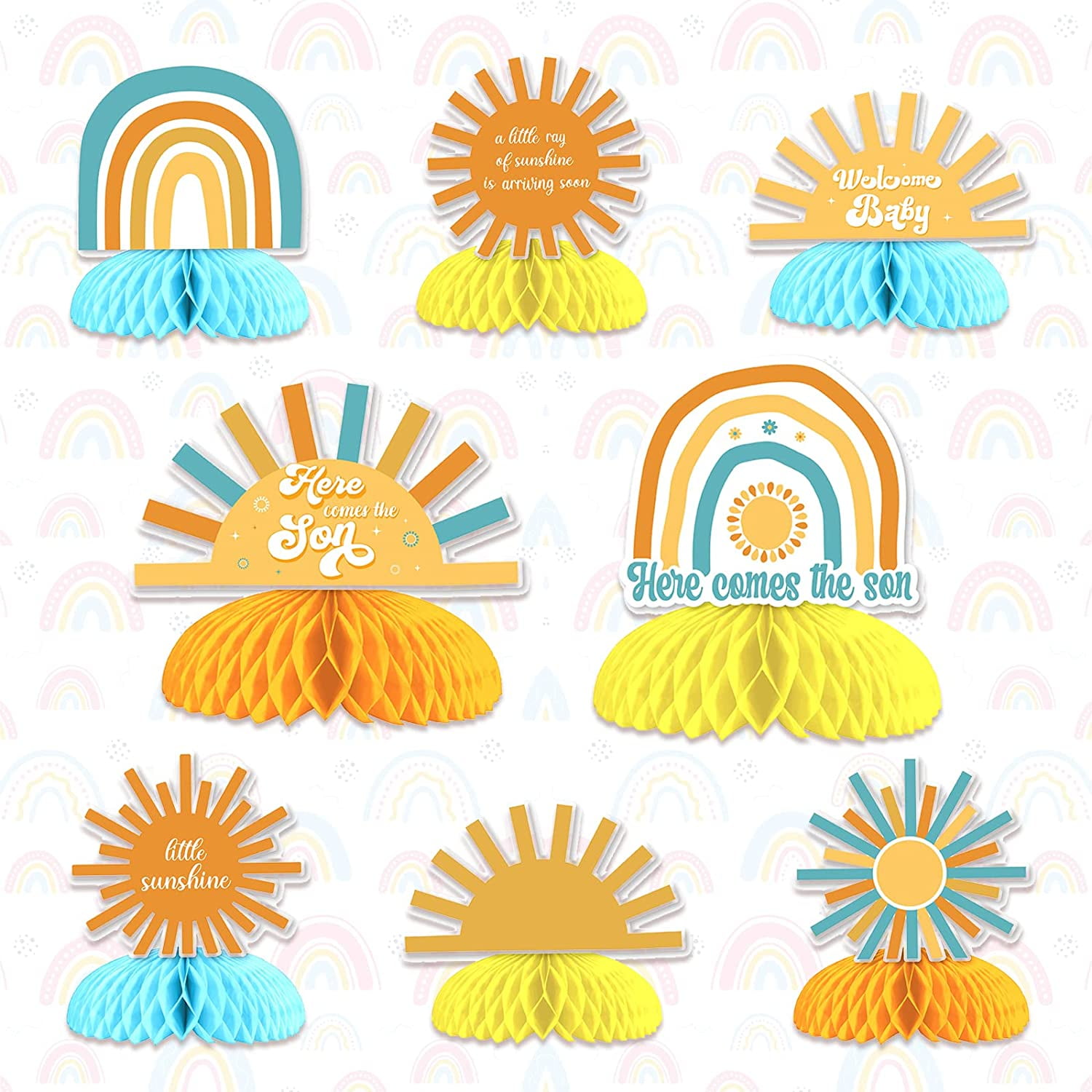 Kreatwow Here Comes the Sun Baby Shower Table Decorations, Honeycomb ...