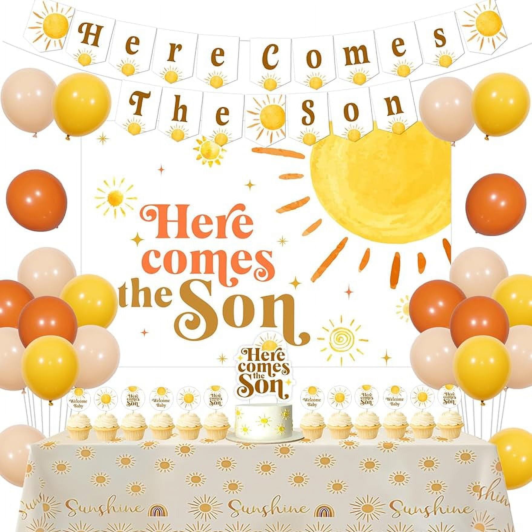 Baby Shower Here Comes The Son Decorations, Boho Sunshine Theme with ...