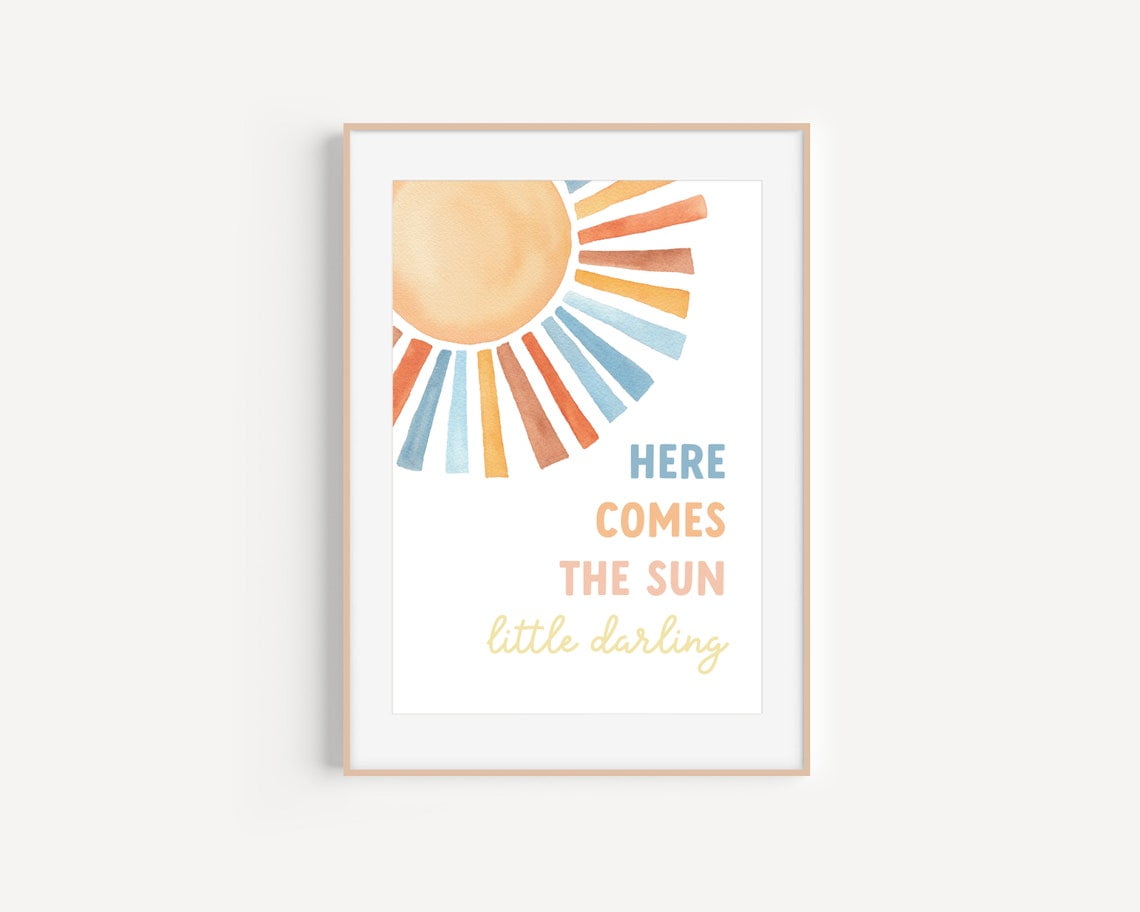 Here Comes The Sun Print: Beatles Quote, Nursery Decor #2268, Unframed ...