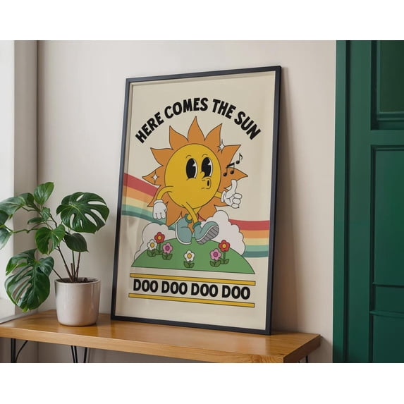 Here Comes The Sun Print Retro Beatles Lyrics Indie Wall Art - Walmart.com