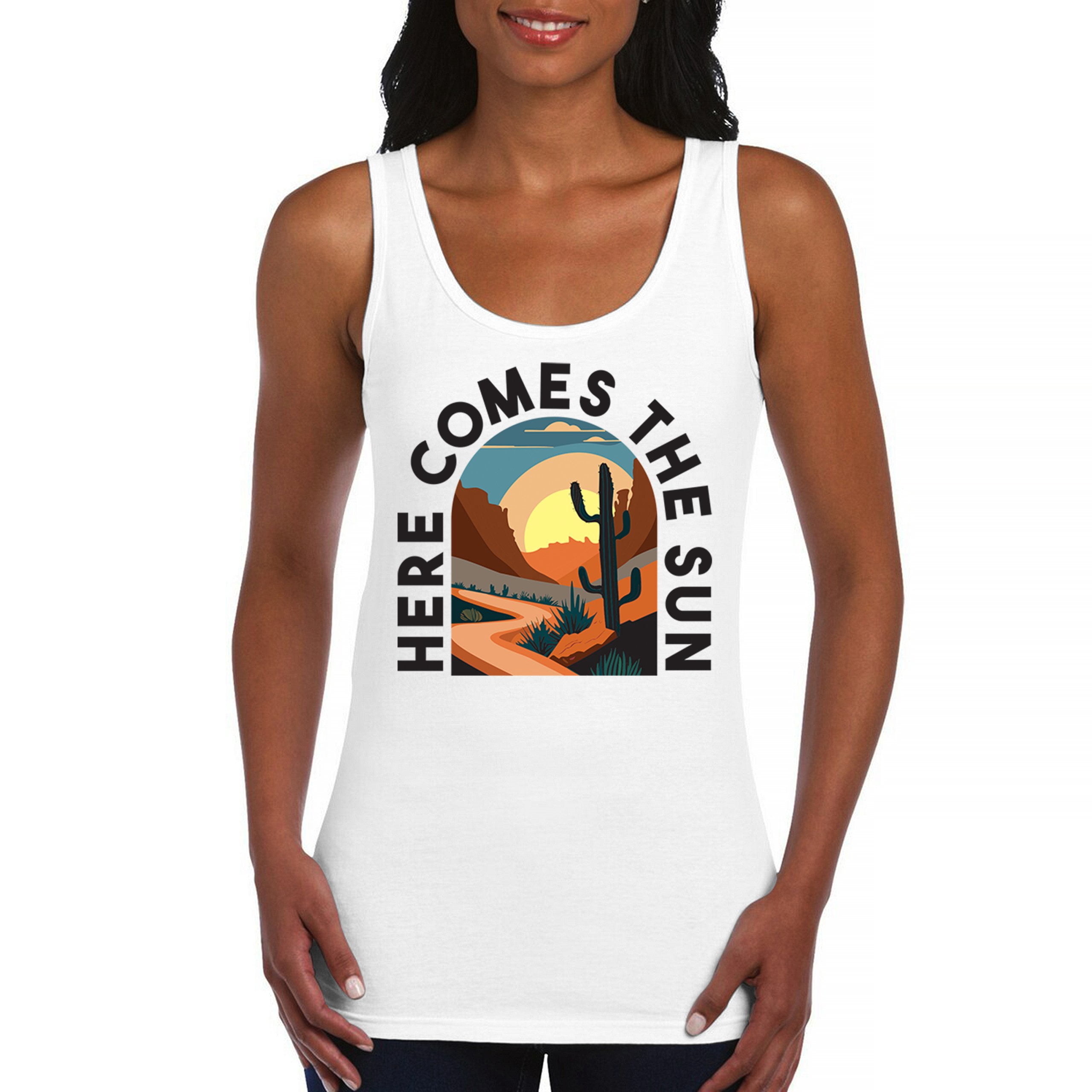 Here Comes the Sun Women's Tank Top Retro Boho Cactus Canyon Sunrise ...