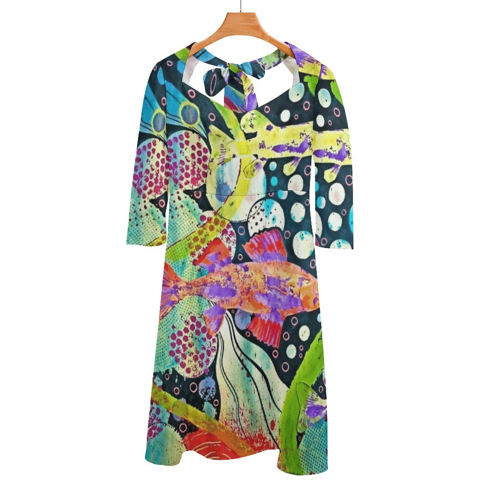 Here Fishy Fishy Fishy Back Lacing Backless Dress Square Neck Dress ...