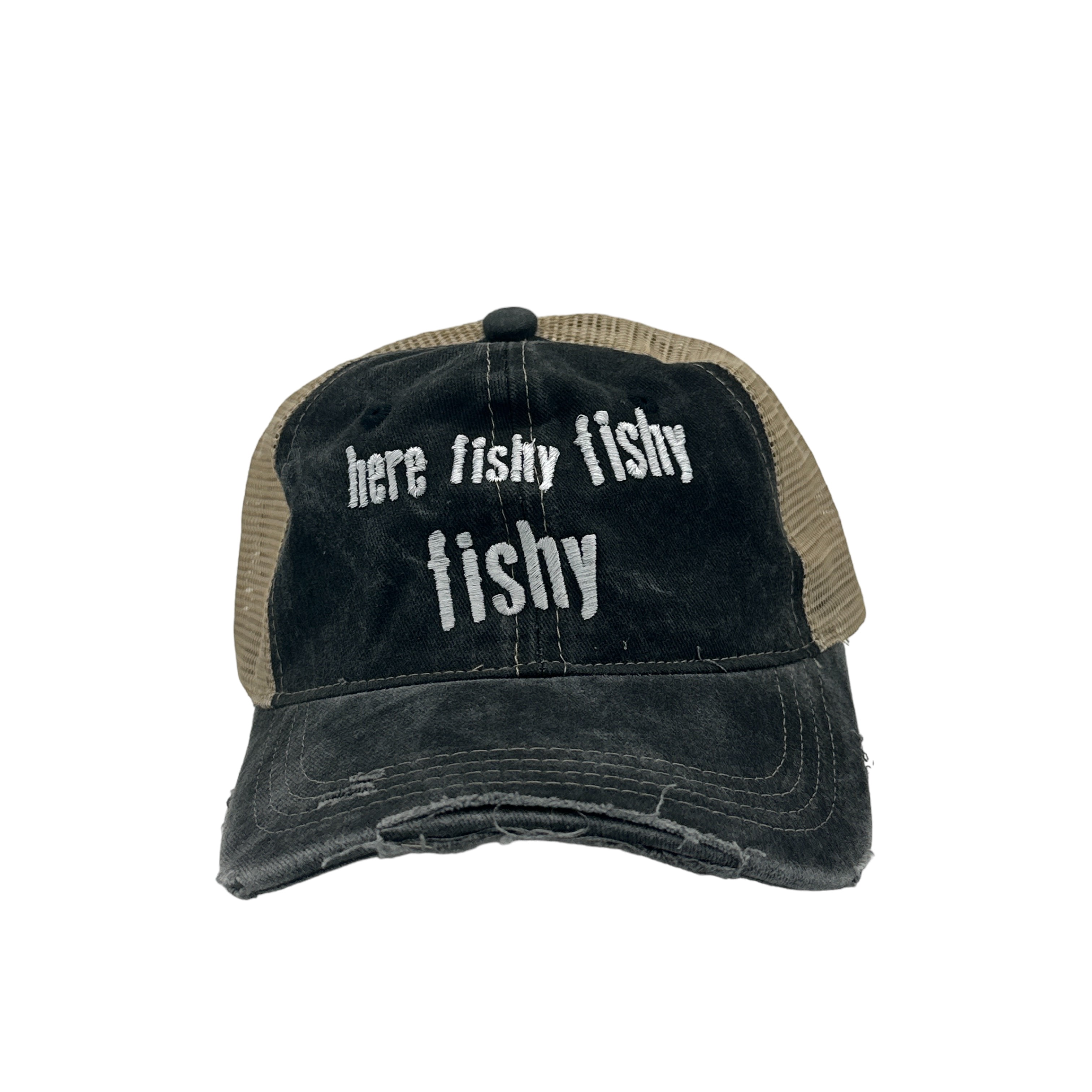 Here Fishy Fishy Fishy Hat Funny Fishing Trucker Cap - Walmart.com
