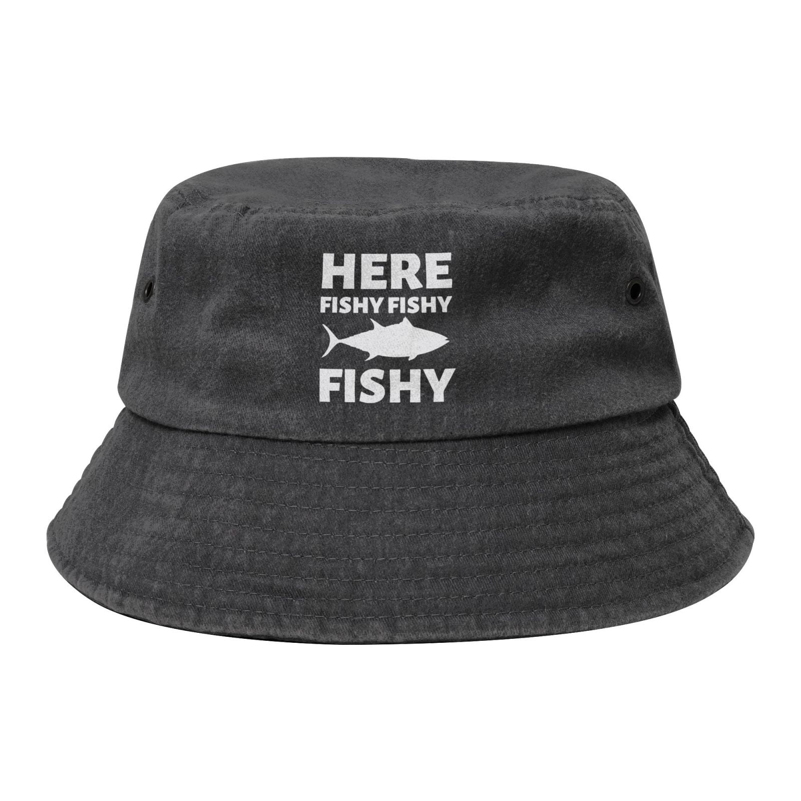 Here Fishy Fishy Fishy Washed Bucket Hat For Men Women Denim Bucket Hat ...