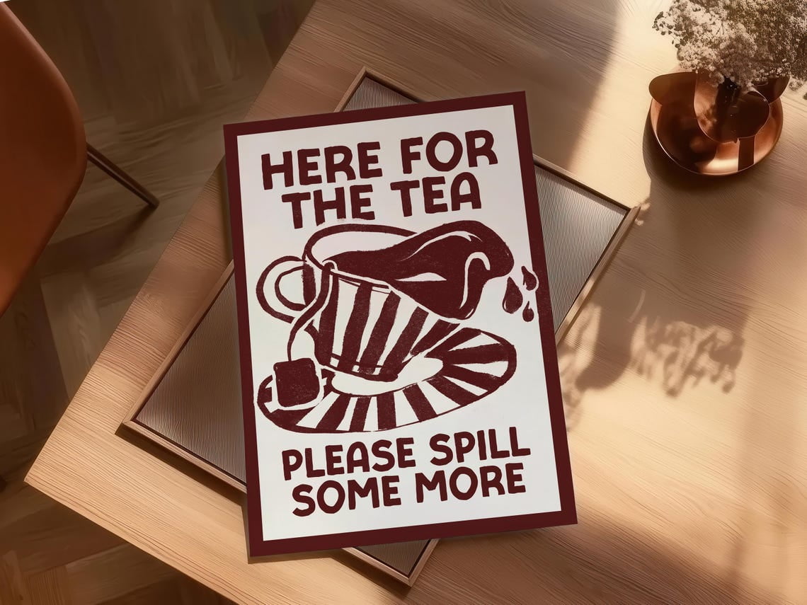 Here For The Tea Wall Art, Whimsical Kitchen Decor, Maximalist Tea ...